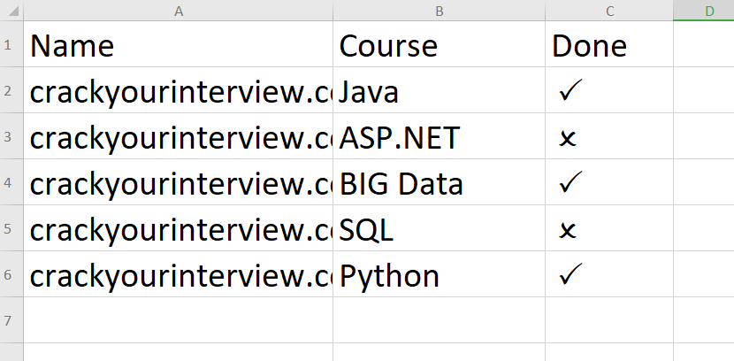 How to display right or cross sign in excel?